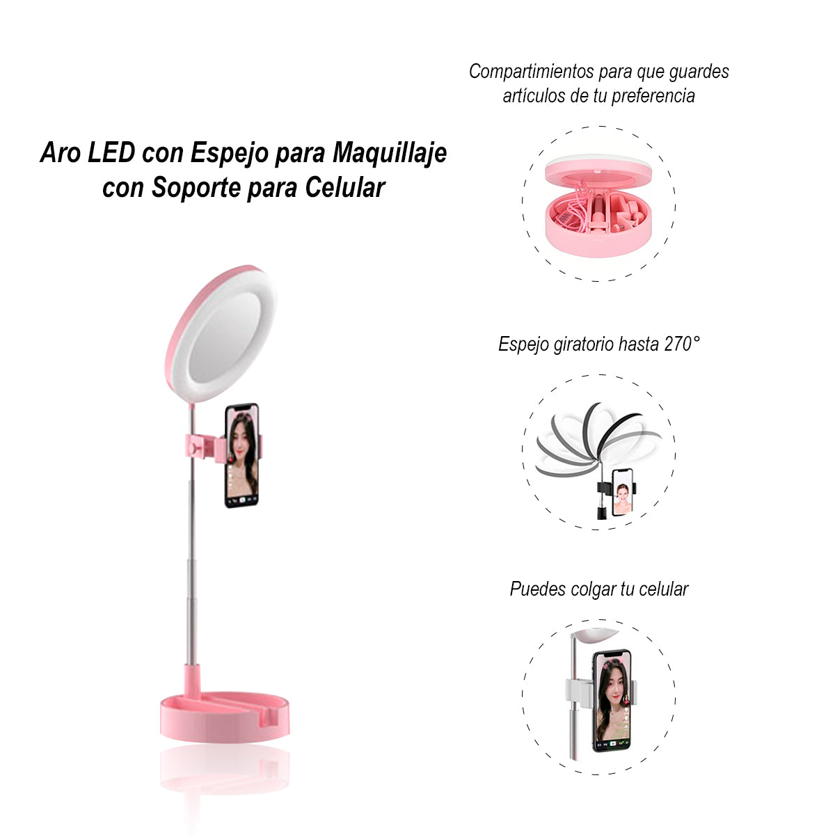 Aro De Luz Led Portatil Con Soporte Para Celular