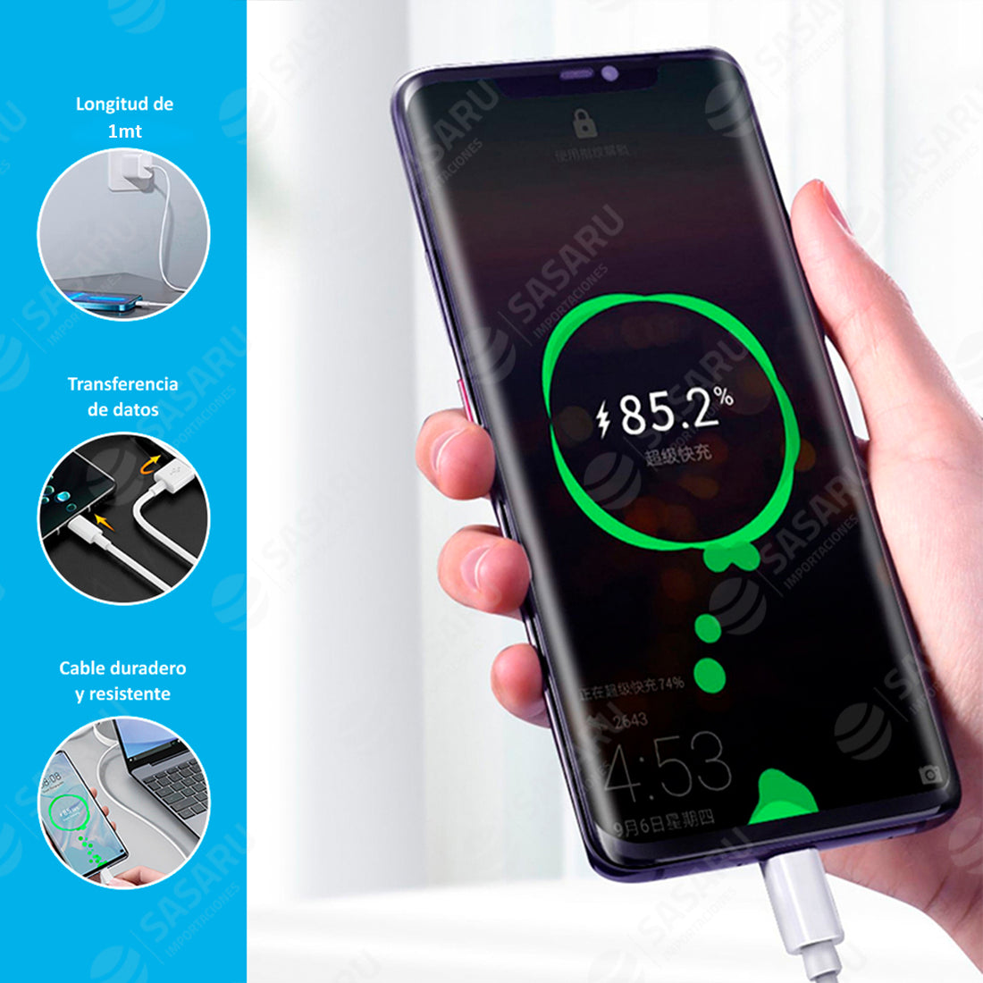 Cargador Huawei 66W Tipo C Super Carga Rápida