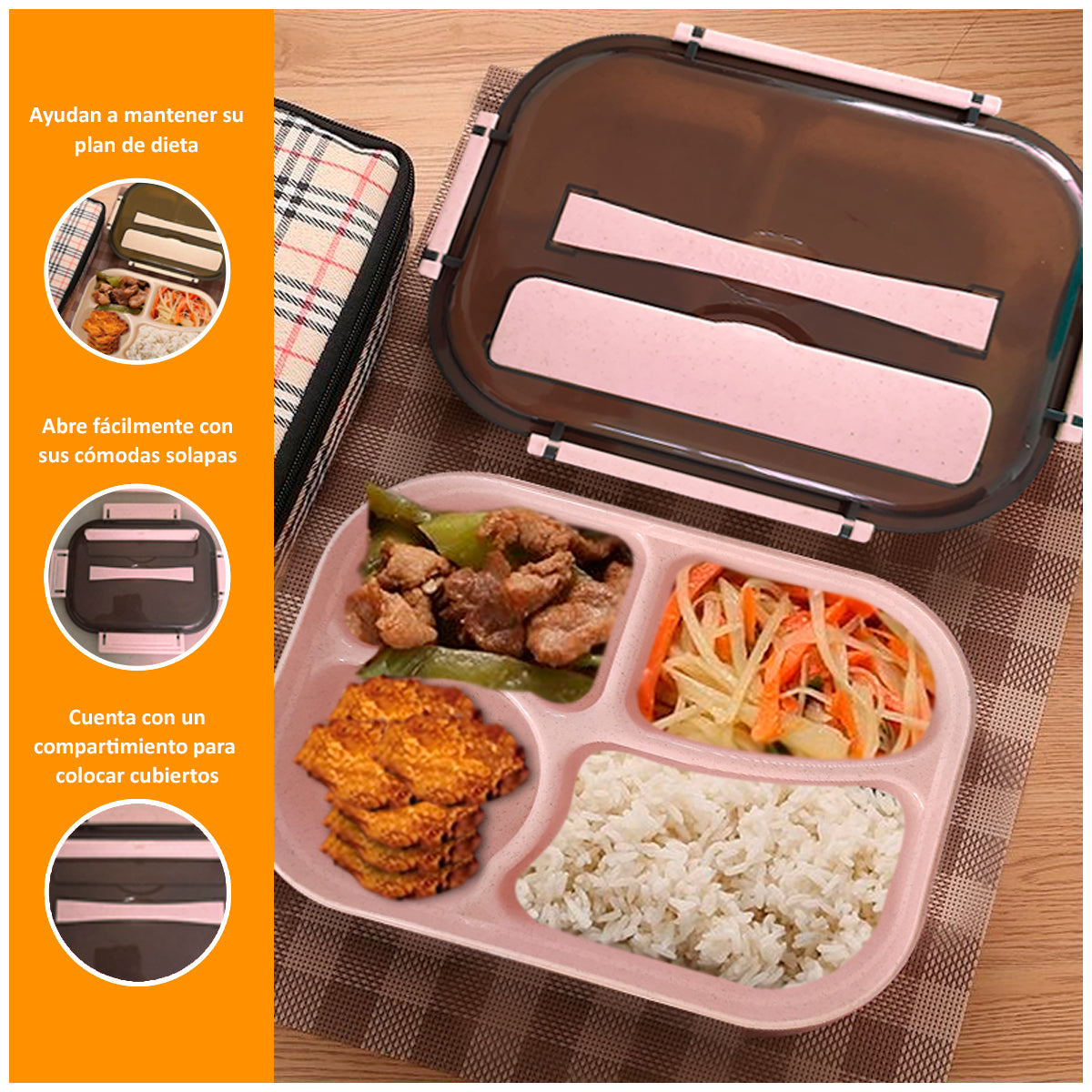 Taper Lonchera Con Divisiones Diseño Bambu