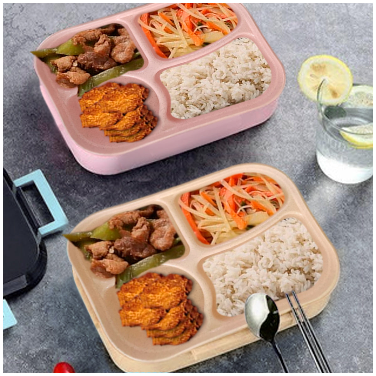 Taper Lonchera Con Divisiones Diseño Bambu