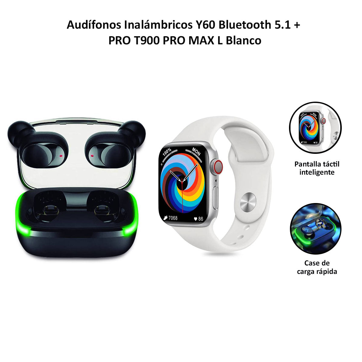 Audífonos Inalámbricos Y60 + Smartwatch Pro T900 Pro Max L